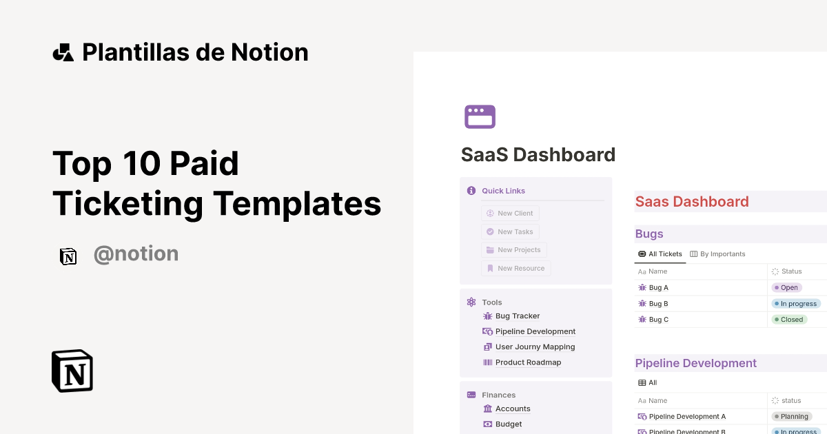 Top 10 Paid Ticketing Templates | Plantillas de Notion Marketplace