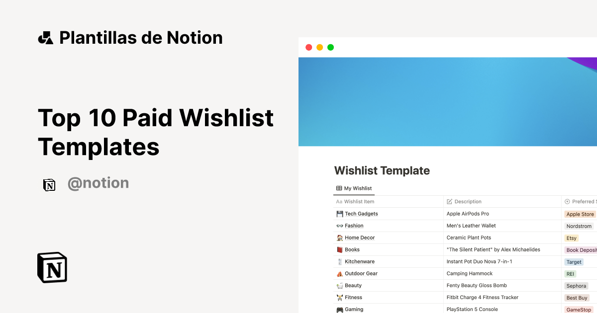 Top 10 Paid Wishlist Templates | Plantillas de Notion Marketplace