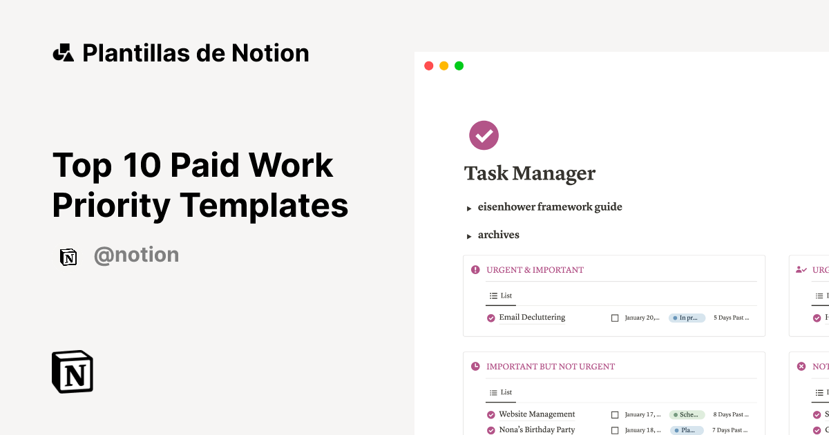 Top 10 Paid Work Priority Templates | Plantillas de Notion Marketplace