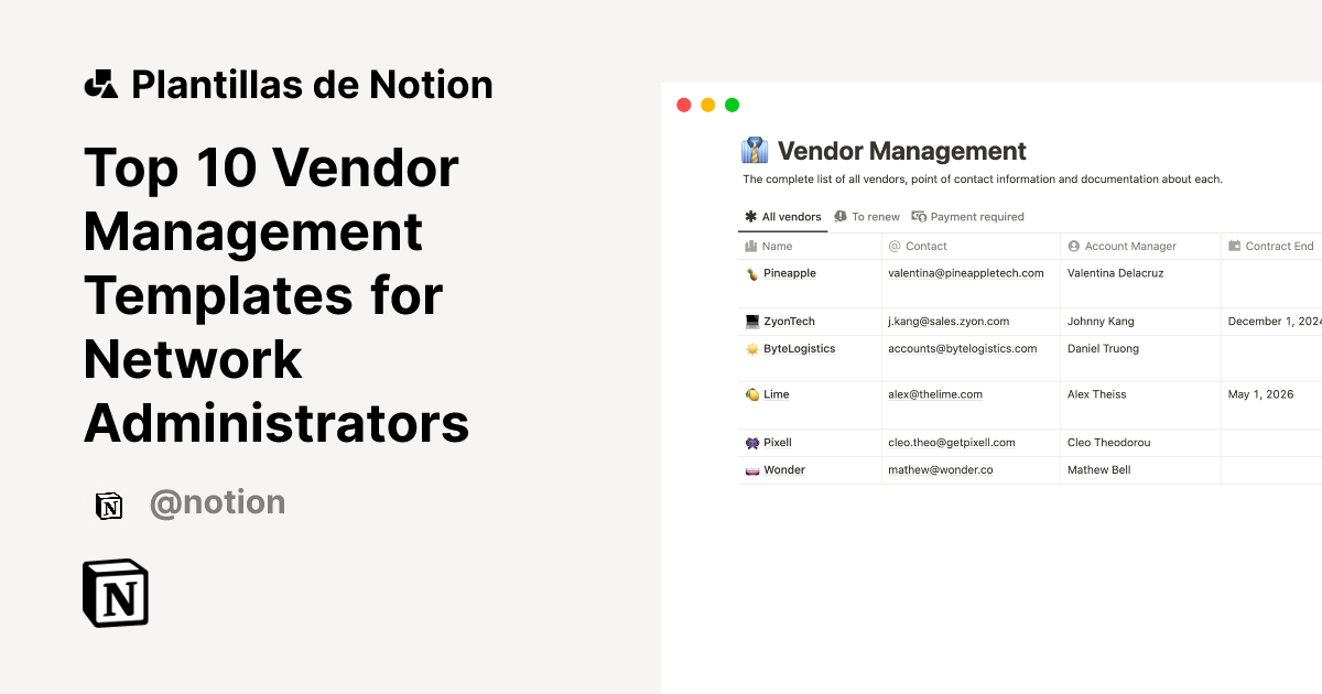 Top 10 Vendor Management Templates for Network Administrators ...