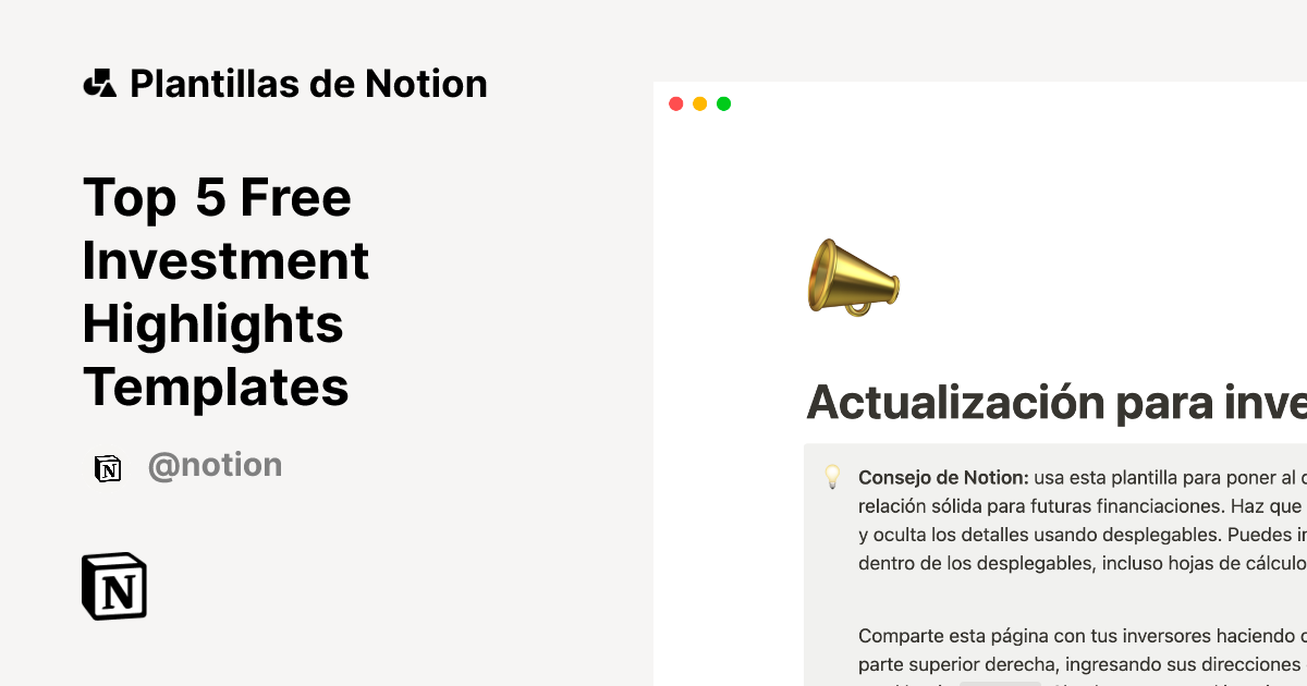 Top 5 Free Investment Highlights Templates | Plantillas de Notion ...