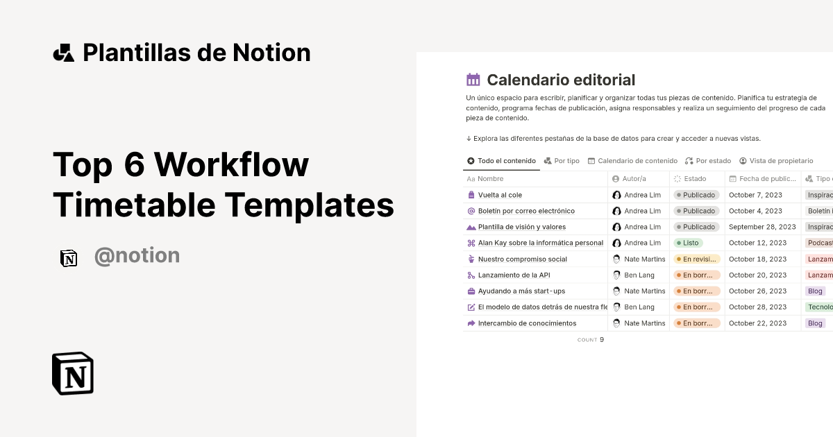 Top 6 Workflow Timetable Templates | Plantillas de Notion Marketplace