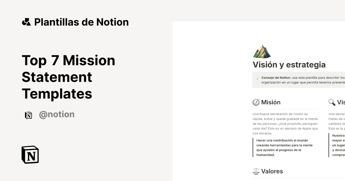 Top 7 Mission Statement Templates | Plantillas de Notion Marketplace