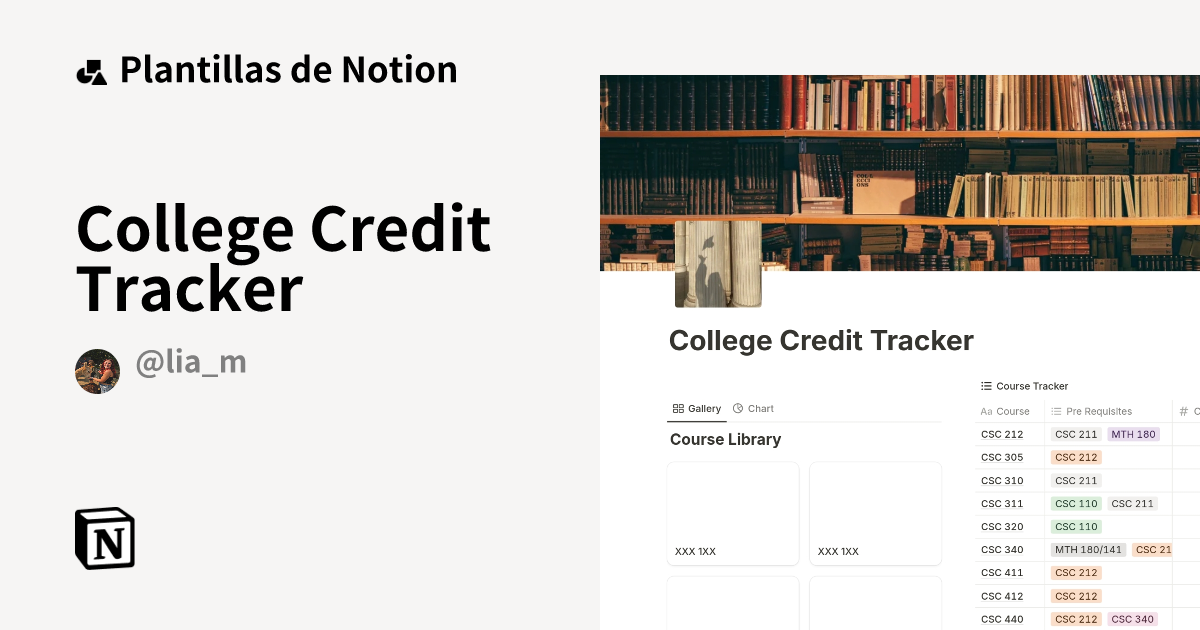 Plantilla College Credit Tracker | Notion Marketplace