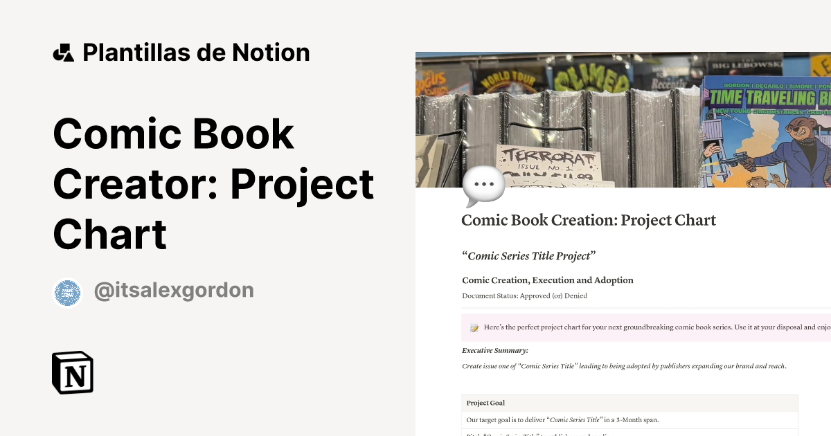 Plantilla Comic Book Creator: Project Chart | Notion Marketplace