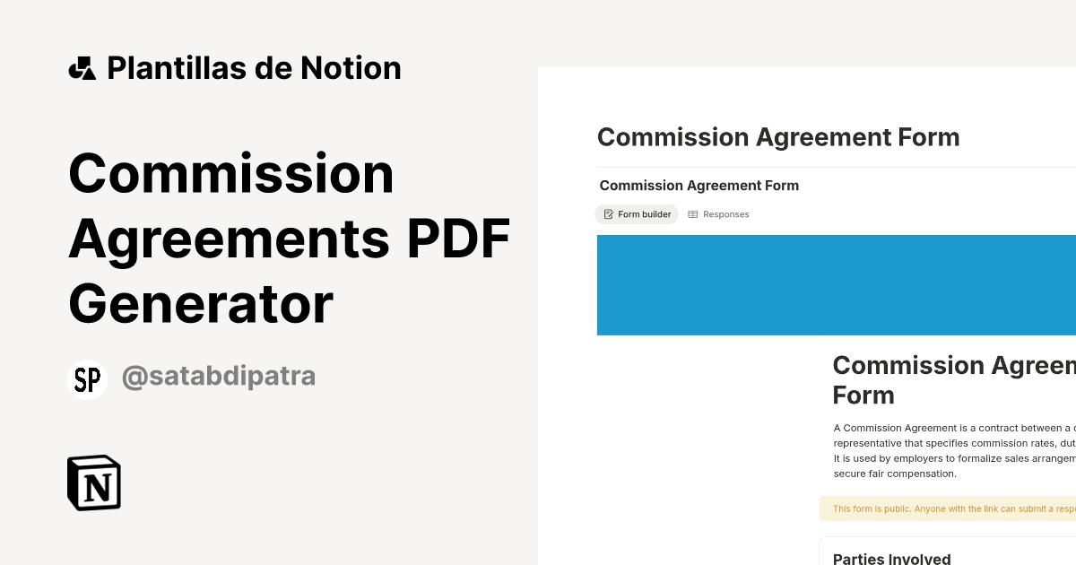 Plantilla Commission Agreements PDF Generator de Satabdi Patra | Notion Marketplace