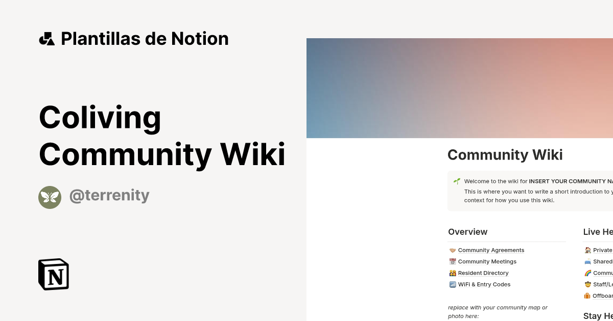 Plantilla Coliving Community Wiki de Terrenity | Notion Marketplace