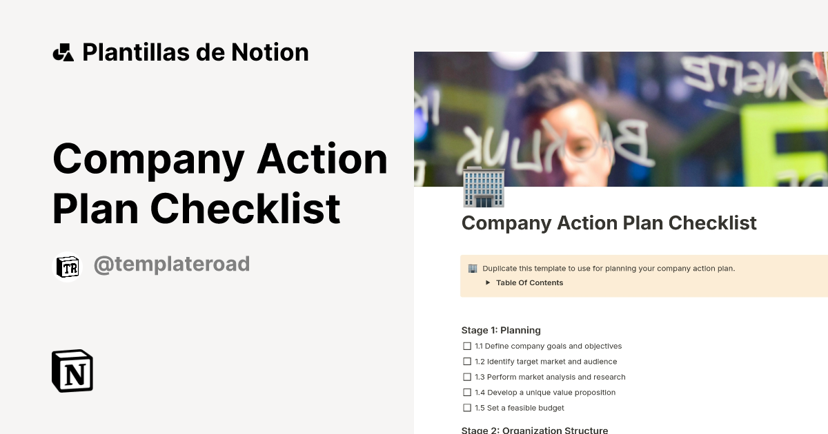 Plantilla Company Action Plan Checklist de Template Road | Notion ...