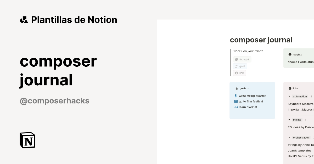 Plantilla composer journal | Notion Marketplace