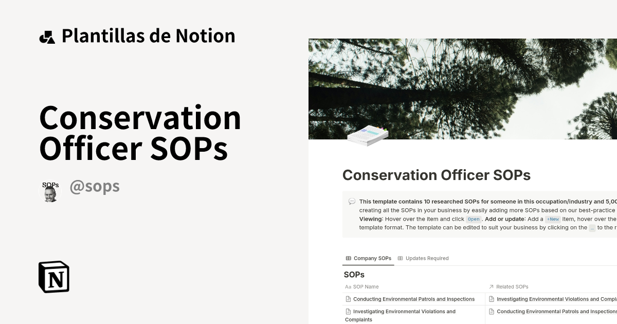 Plantilla Conservation Officer SOPs de SOPs | Notion Marketplace