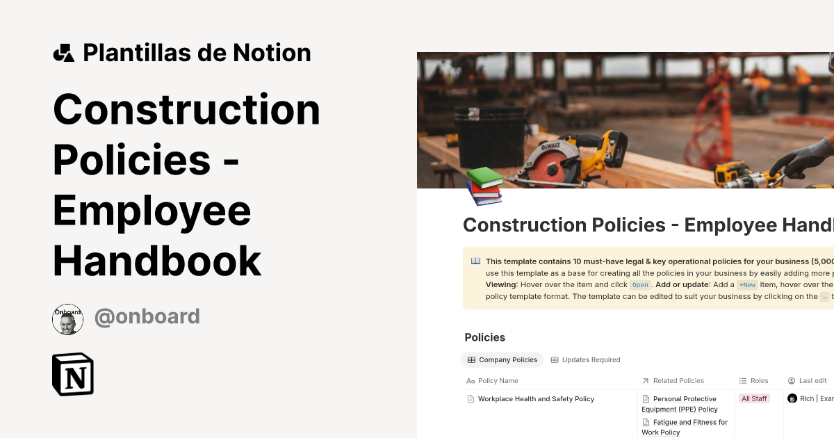Plantilla Construction Policies - Employee Handbook | Notion Marketplace