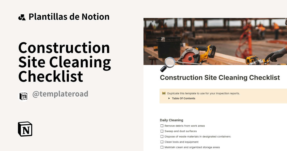 Plantilla Construction Site Cleaning Checklist | Notion Marketplace
