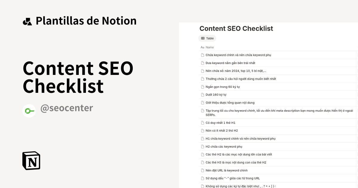 Plantilla Content SEO Checklist | Notion Marketplace