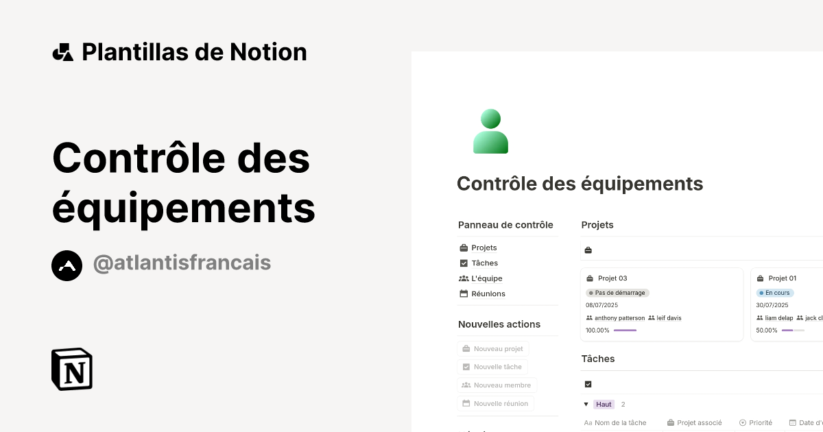 Plantilla Contrôle des équipements | Notion Marketplace