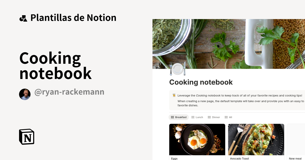 Plantilla Cooking notebook de Ryan | Notion Marketplace