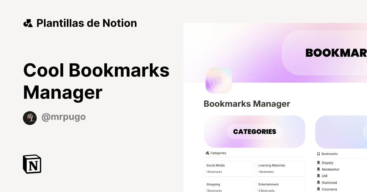 Plantilla Cool Bookmarks Manager | Notion Marketplace
