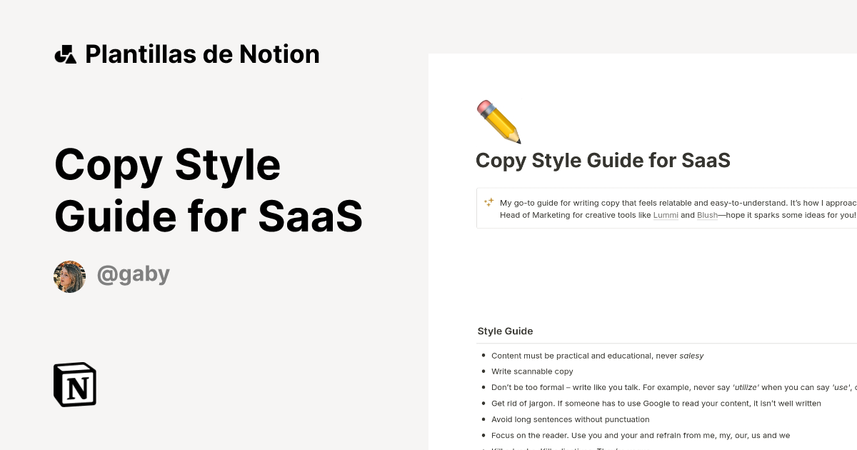 Plantilla Copy Style Guide for SaaS | Notion Marketplace