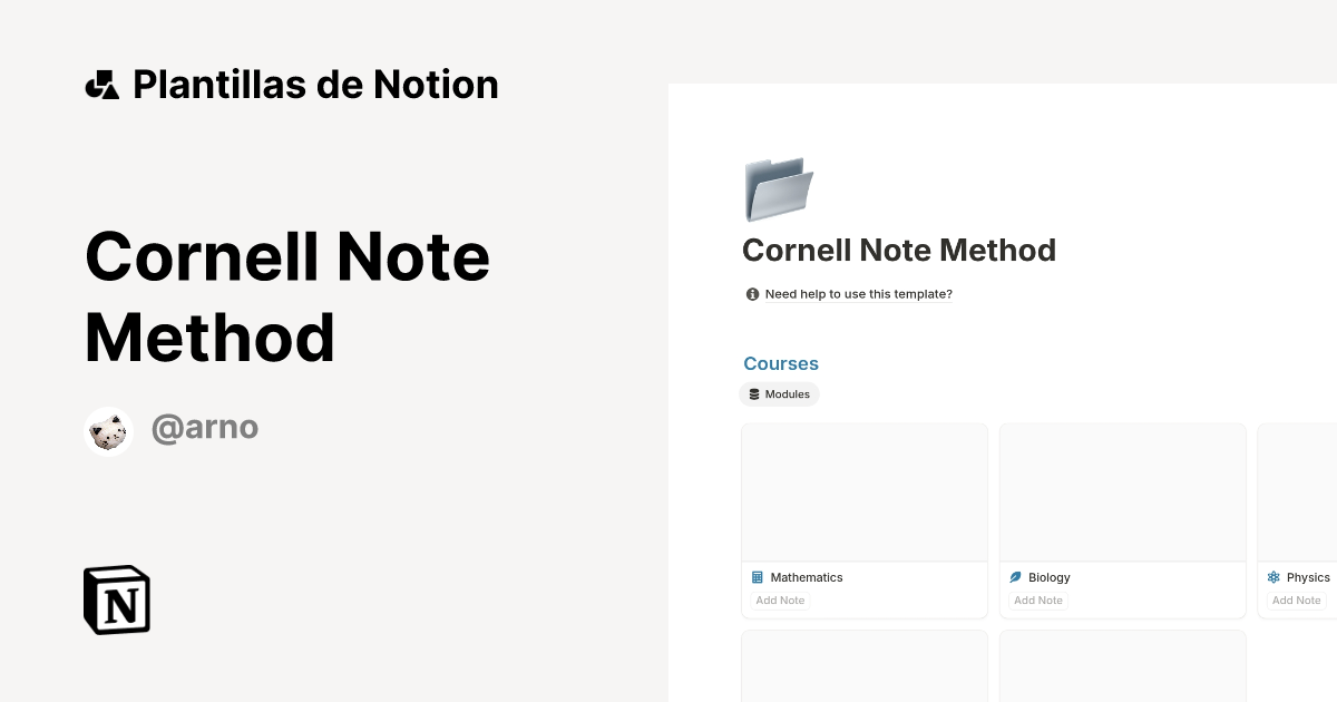 Plantilla Cornell Note Method | Notion Marketplace