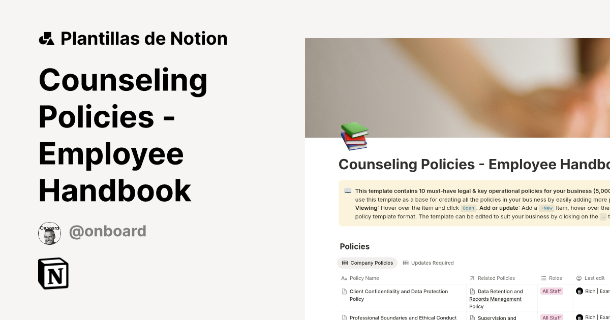 Plantilla Counseling Policies - Employee Handbook | Notion Marketplace