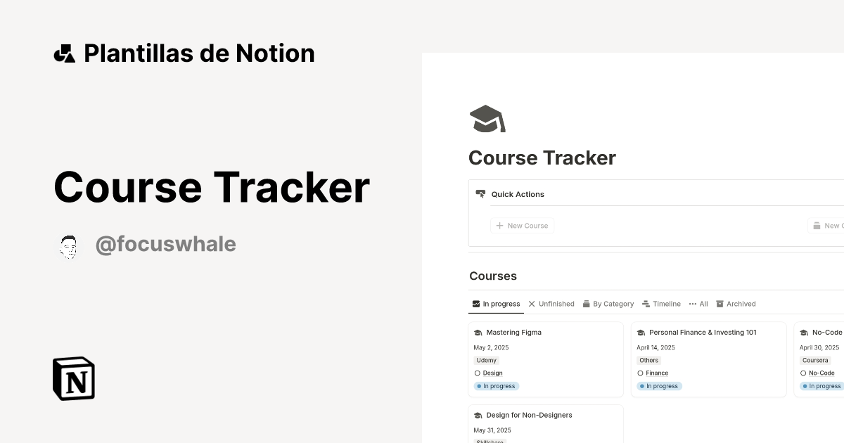 Plantilla Course Tracker de FocusWhale | Notion Marketplace