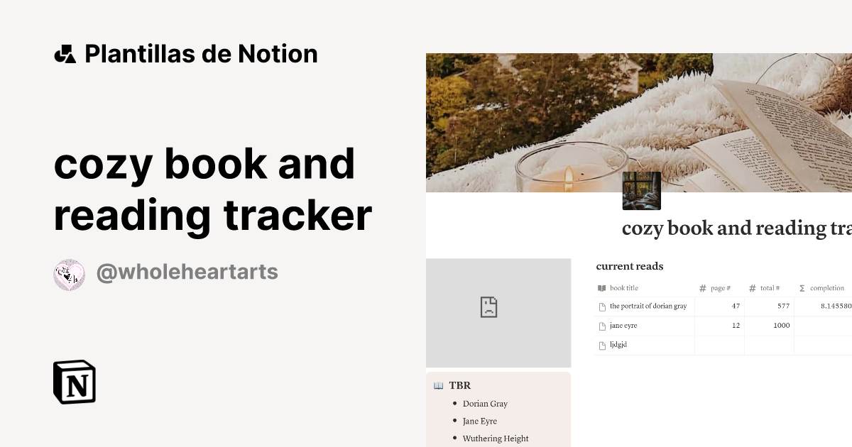 Plantilla cozy book and reading tracker de wholeheartarts | Notion Marketplace