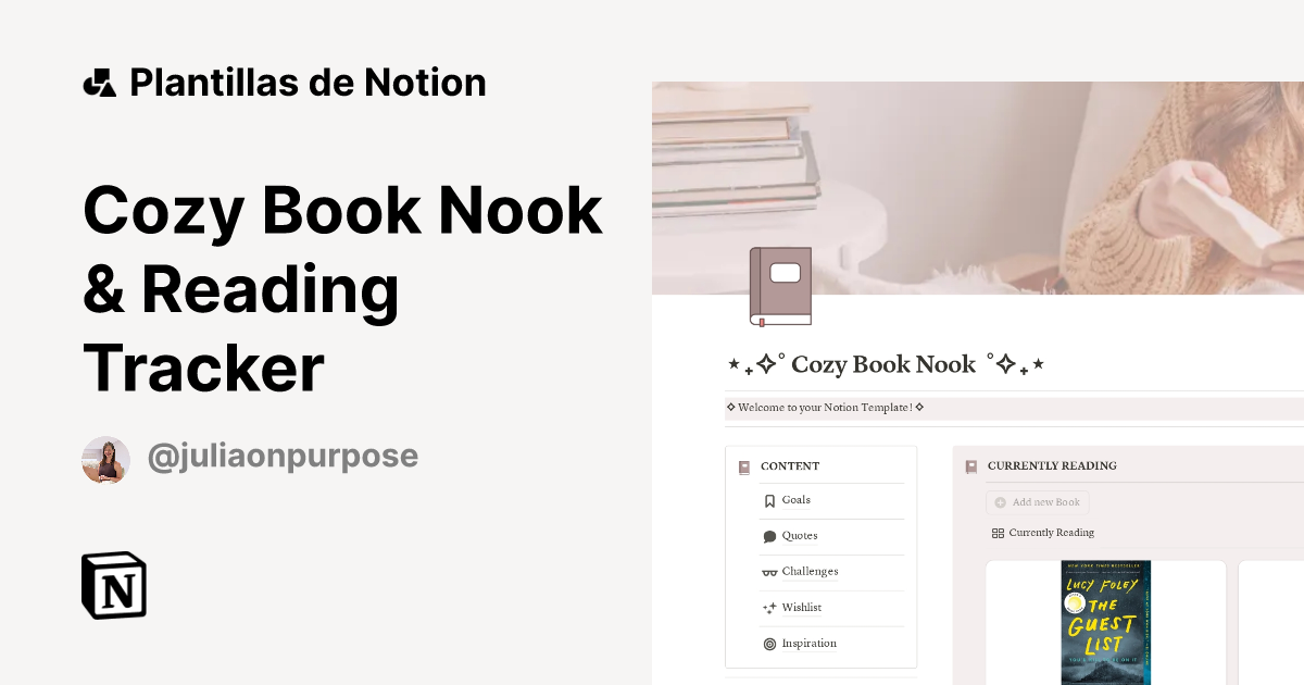 Plantilla Cozy Book Nook & Reading Tracker de Julia On Purpose | Notion Marketplace