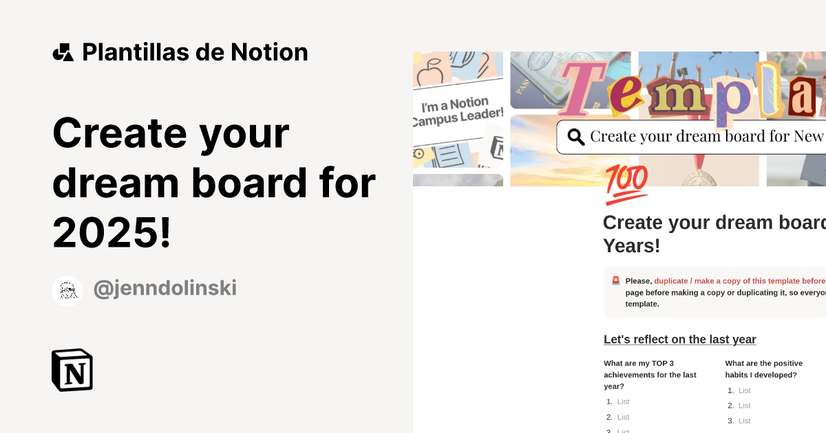 Plantilla Create your dream board for 2025! | Notion Marketplace