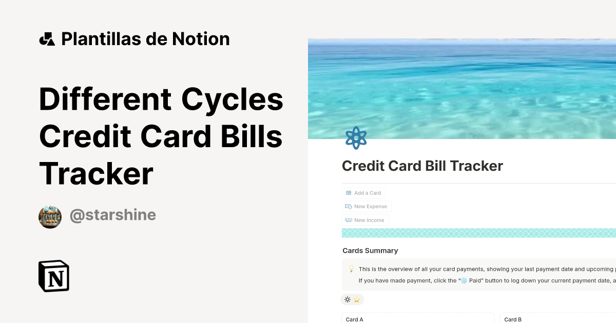 Plantilla Different Cycles Credit Card Bills Tracker | Notion Marketplace