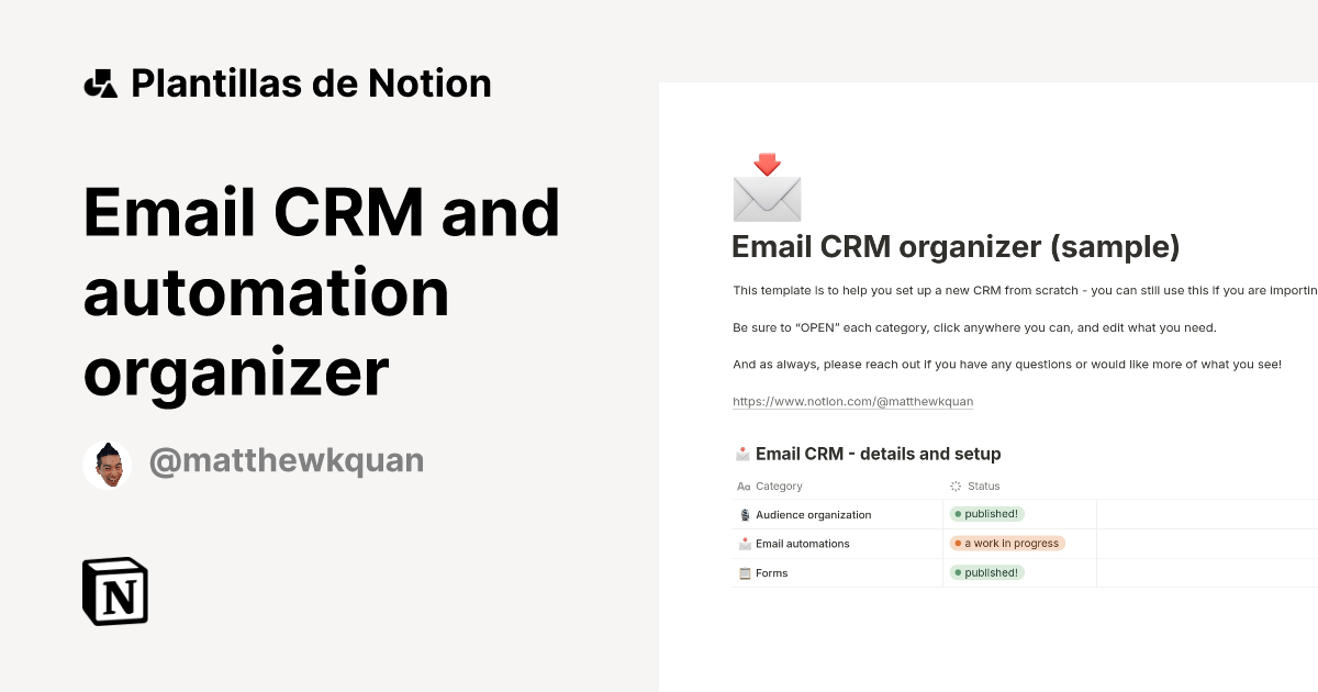 Plantilla Email CRM and automation organizer de Matthew Quan | Notion ...
