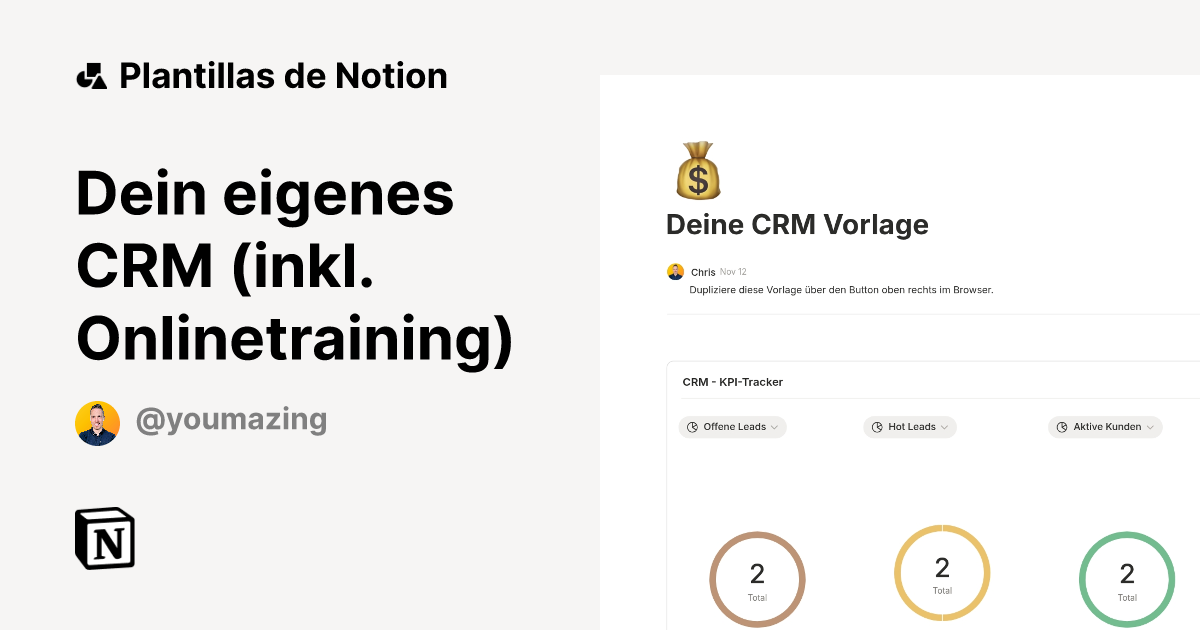 Plantilla Dein eigenes CRM (inkl. Onlinetraining) de you.mazing Consulting | Notion Marketplace
