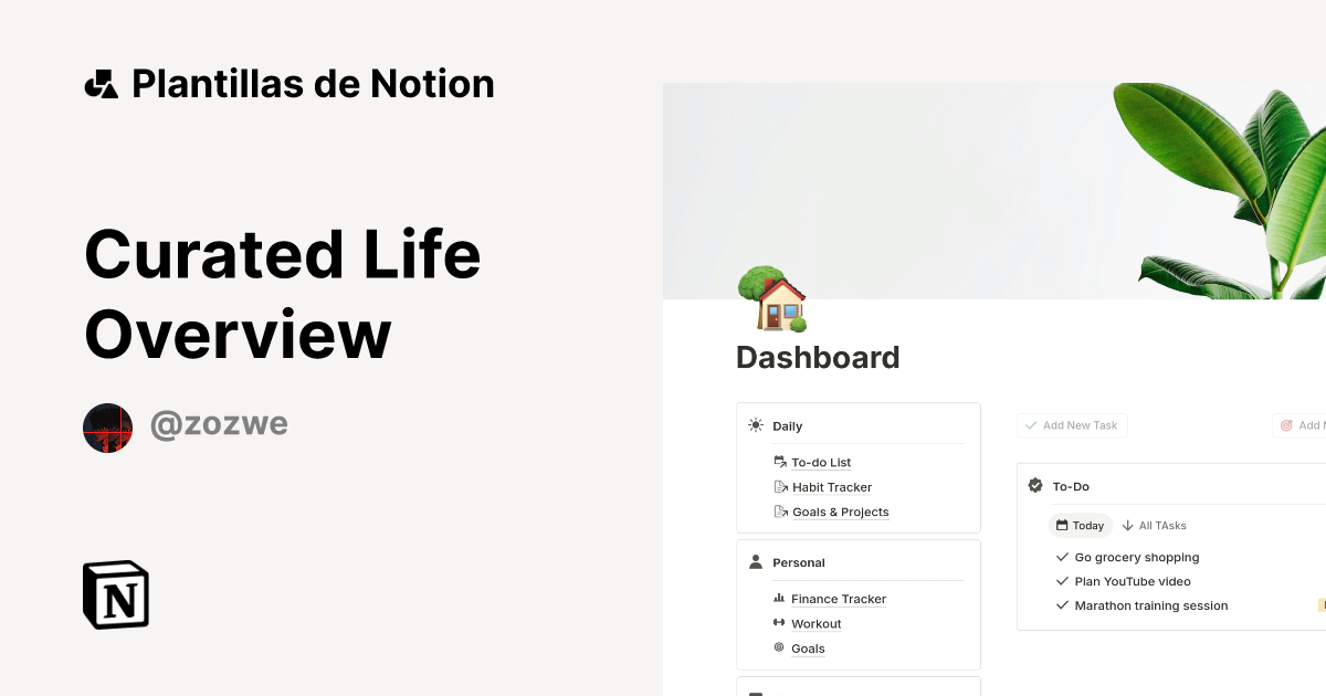 Plantilla Curated Life Overview de Zeyad Ali | Notion Marketplace