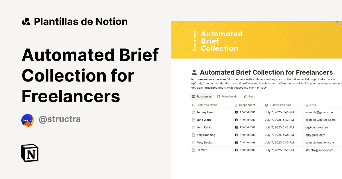 Plantilla Automated Brief Collection for Freelancers | Notion Marketplace