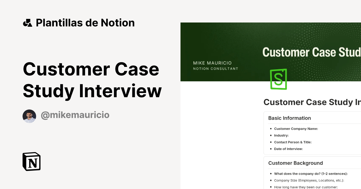 Plantilla Customer Case Study Interview | Notion Marketplace