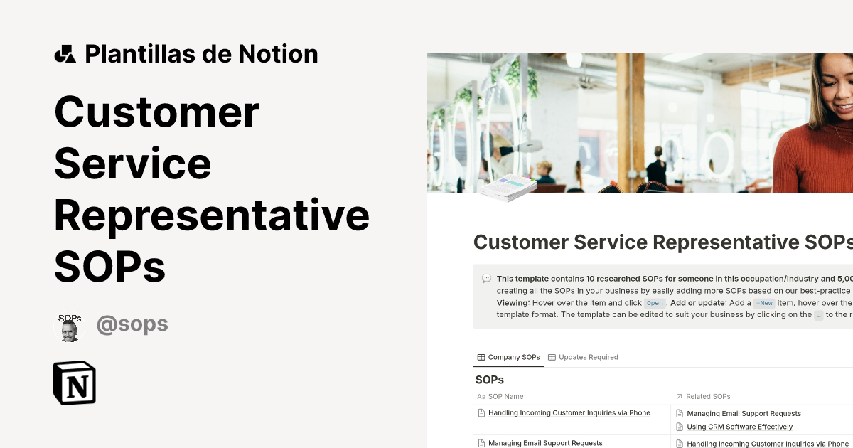 Plantilla Customer Service Representative SOPs de SOPs | Notion Marketplace