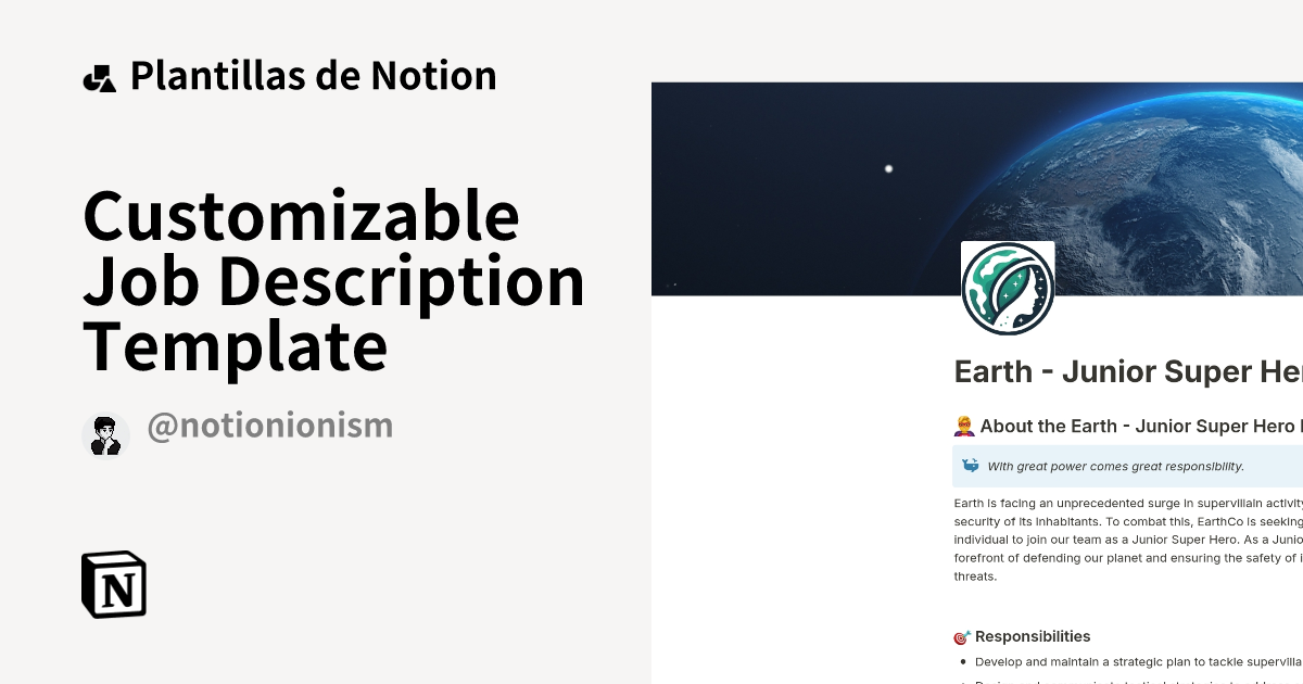 Plantilla Customizable Job Description Template de Notionionism ...