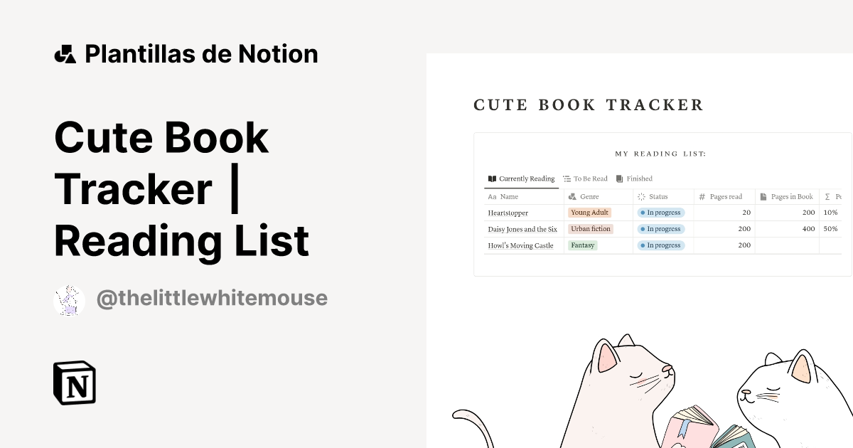 Plantilla Cute Book Tracker | Reading List | Notion Marketplace