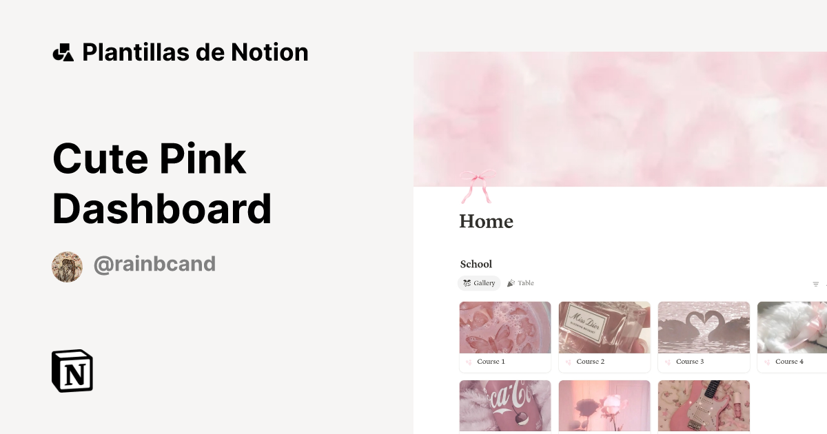 Plantilla Cute Pink Dashboard de rainb | Notion Marketplace