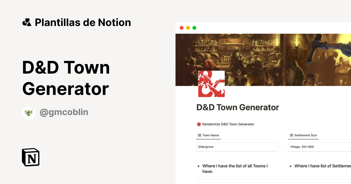 Plantilla D&D Town Generator de GM Coblin | Notion Marketplace