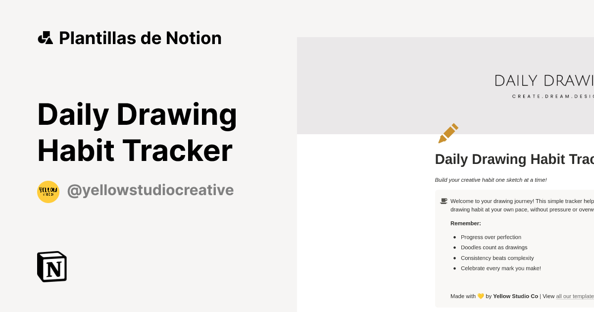 Plantilla Daily Drawing Habit Tracker | Notion Marketplace