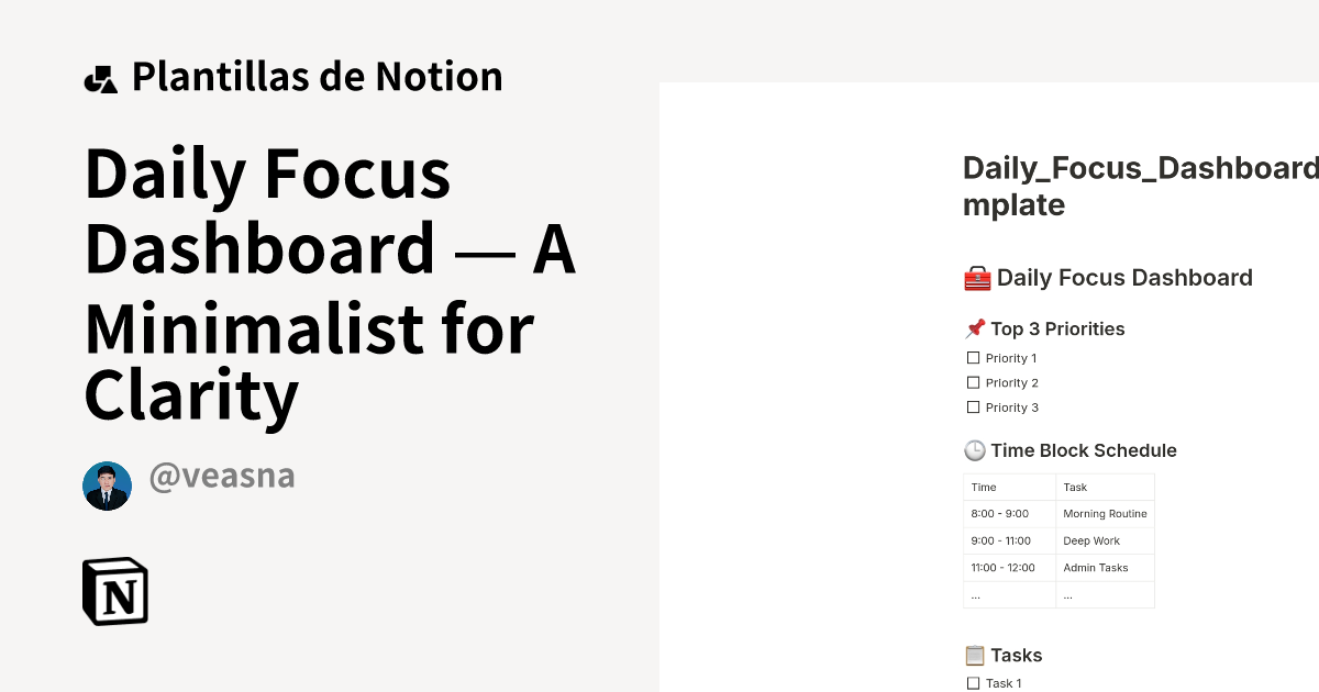 Plantilla Daily Focus Dashboard — A Minimalist for Clarity | Notion Marketplace