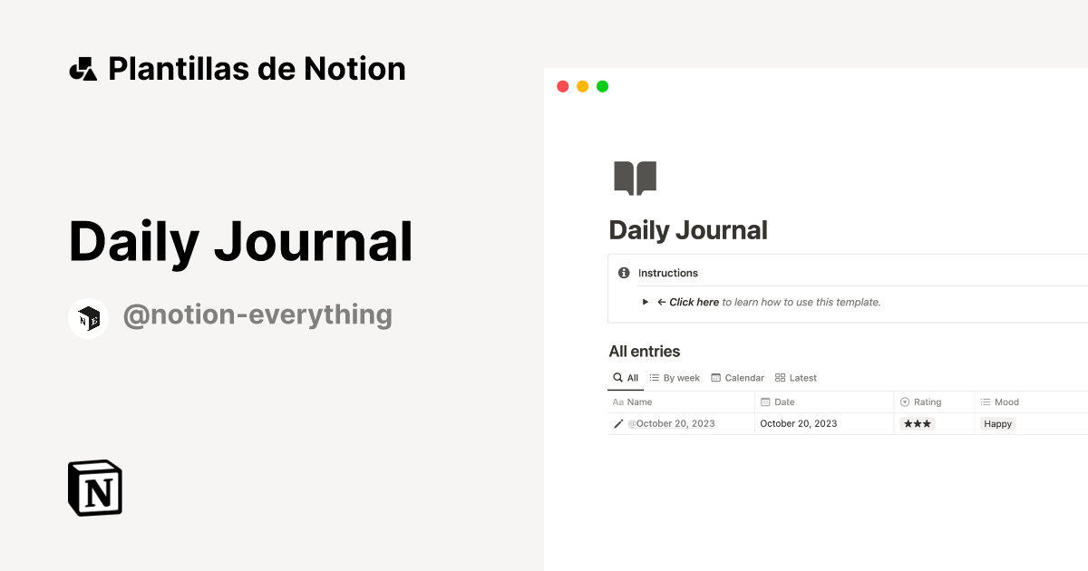 Plantilla Daily Journal de Notion Everything | Notion Marketplace