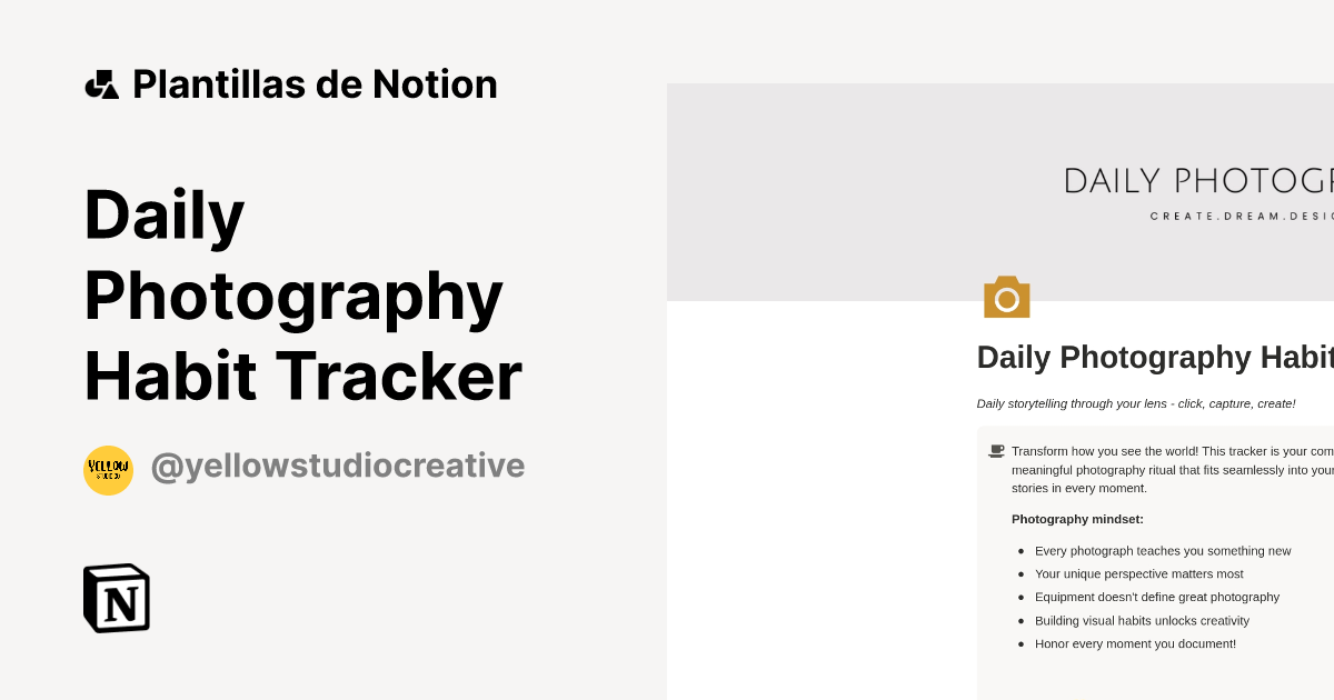 Plantilla Daily Photography Habit Tracker | Notion Marketplace
