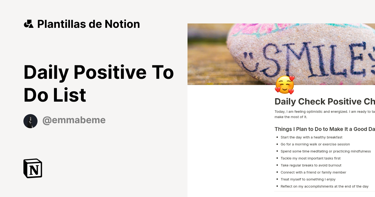 Plantilla Daily Positive To Do List de Emma Beme | Notion Marketplace
