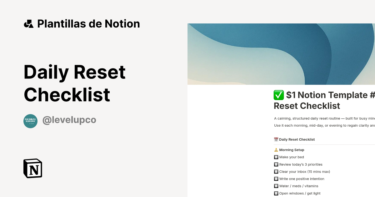 Plantilla Daily Reset Checklist | Notion Marketplace