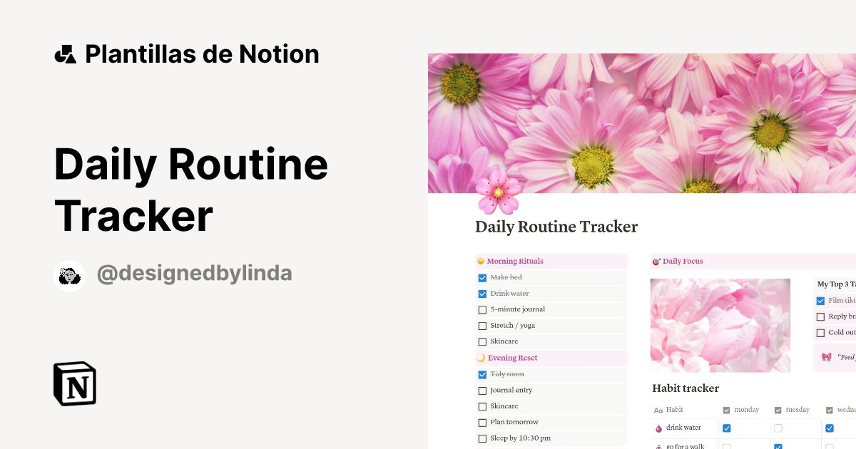 Plantilla Daily Routine Tracker de Linda | Notion Marketplace