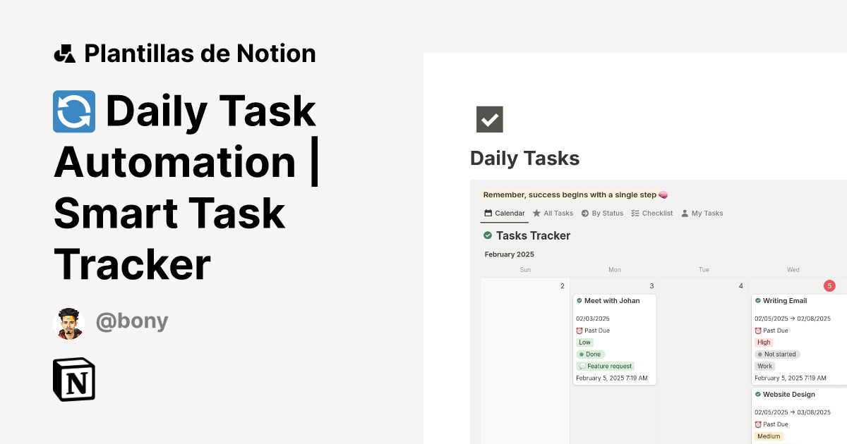 Plantilla 🔄 Daily Task Automation | Smart Task Tracker | Notion Marketplace