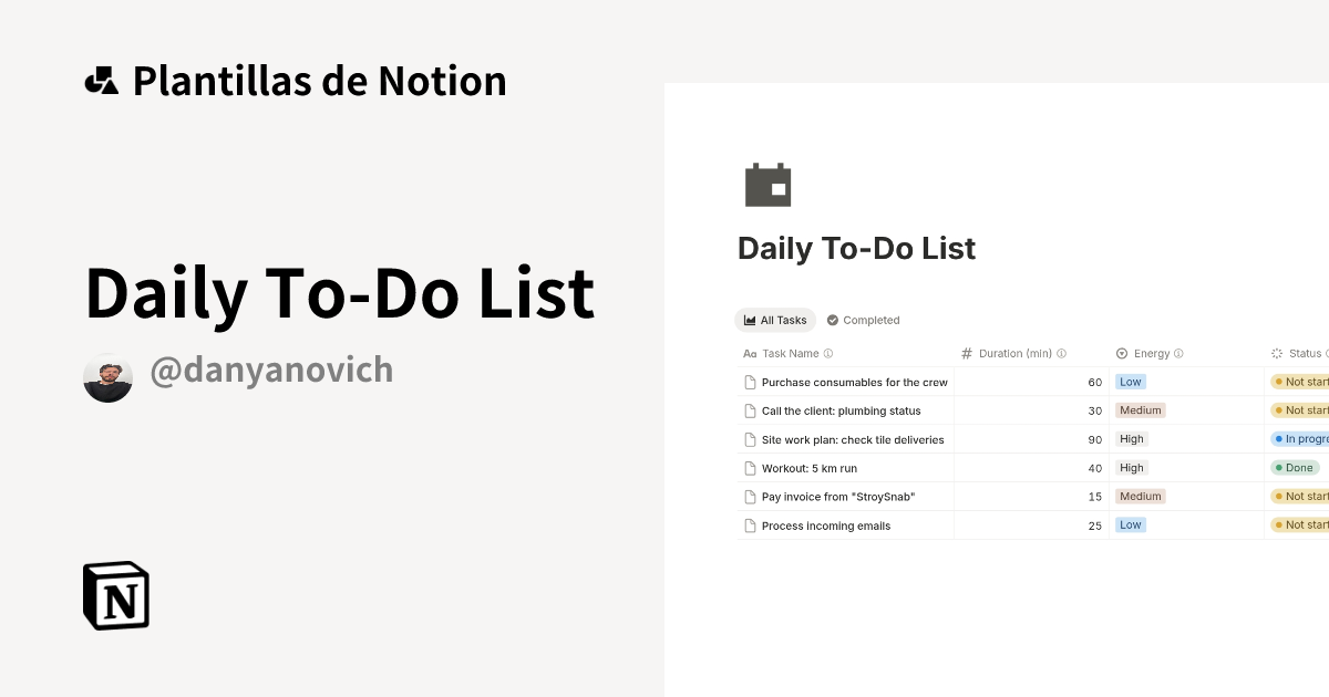 Plantilla Daily To-Do List de danyanovich | Notion Marketplace
