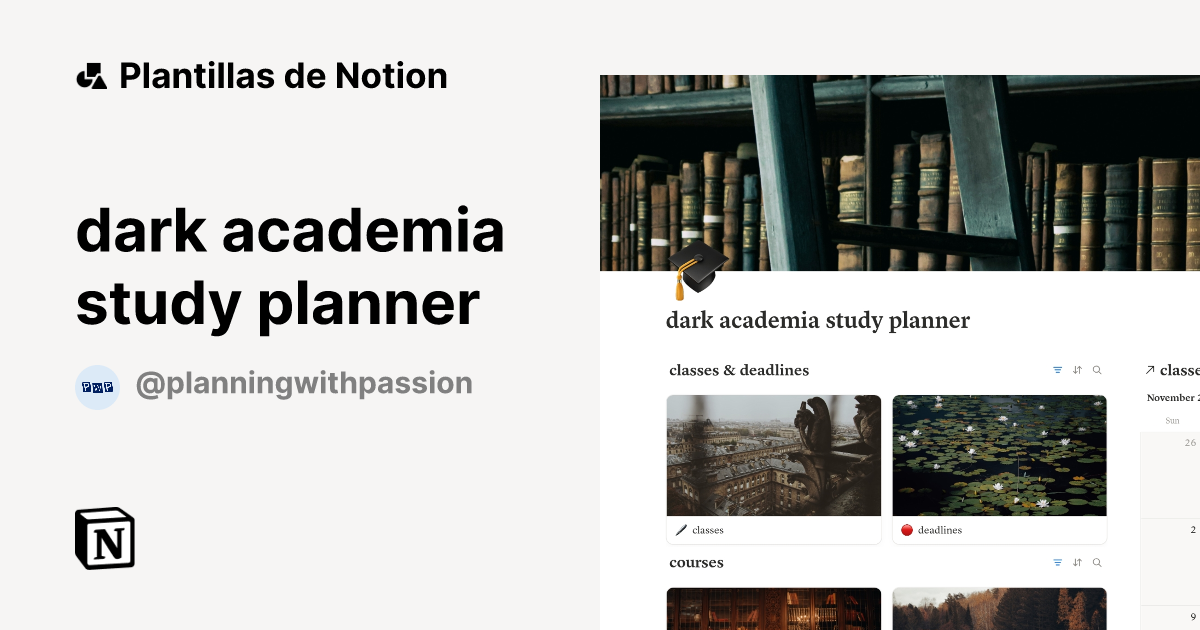 Plantilla dark academia study planner | Notion Marketplace