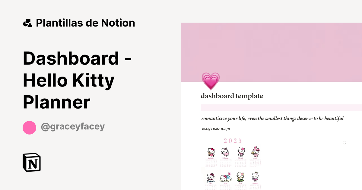 Plantilla Dashboard - Hello Kitty Planner de grace | Notion Marketplace