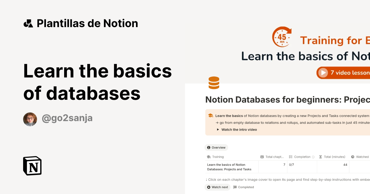 Plantilla Learn the basics of databases de Sanja Veletanlic | Notion Marketplace